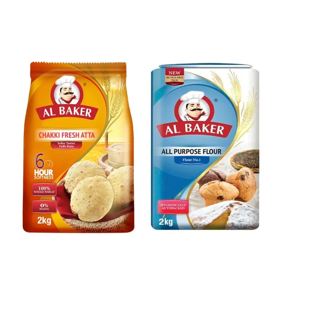 Buy Al Baker All Purpose Flour No. 1 2 kg + Al Baker Chakki Fresh Atta Flour 2 kg Online in UAE ...